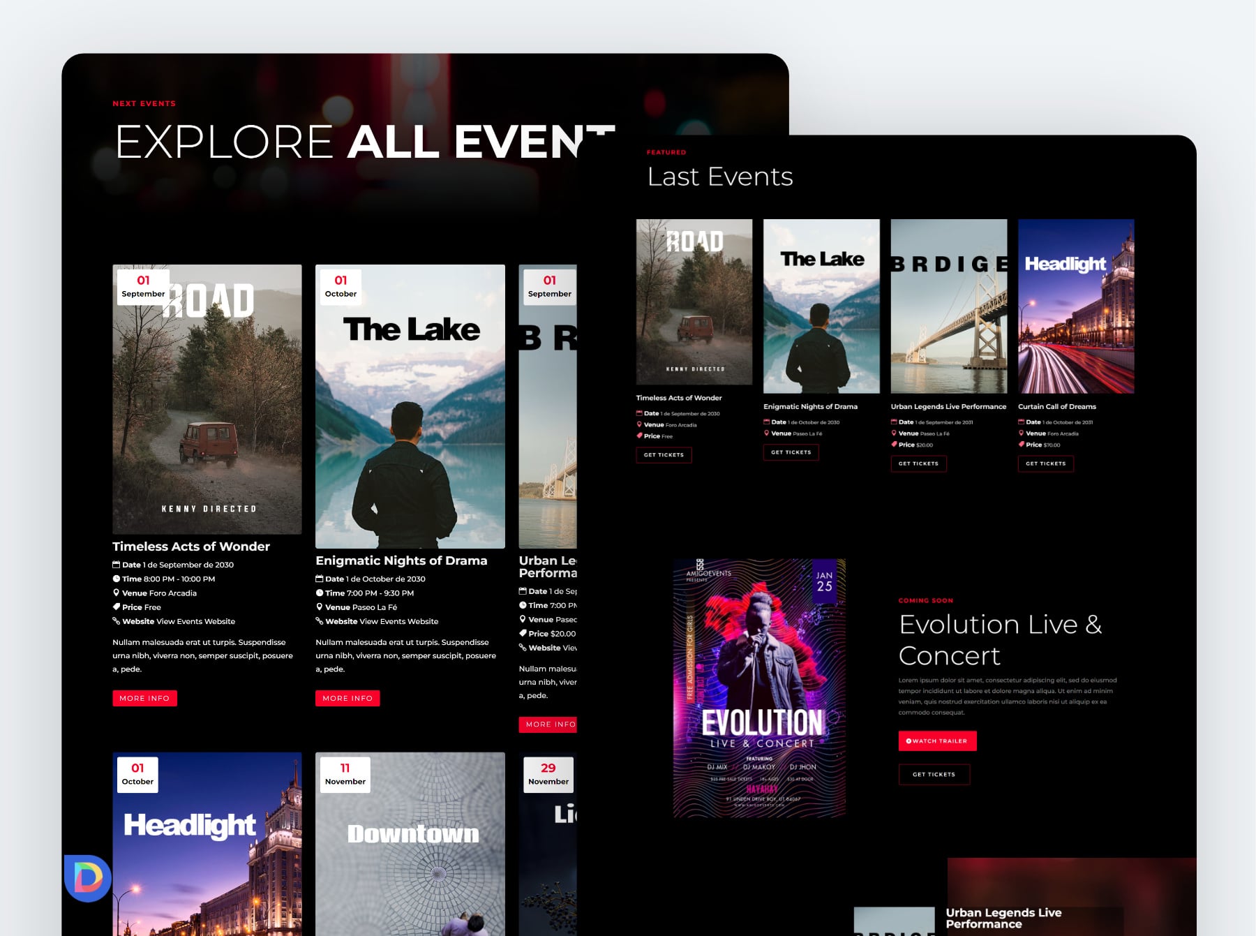 Plantilla para eventos urbanos de música teatro y cine en Divi ...