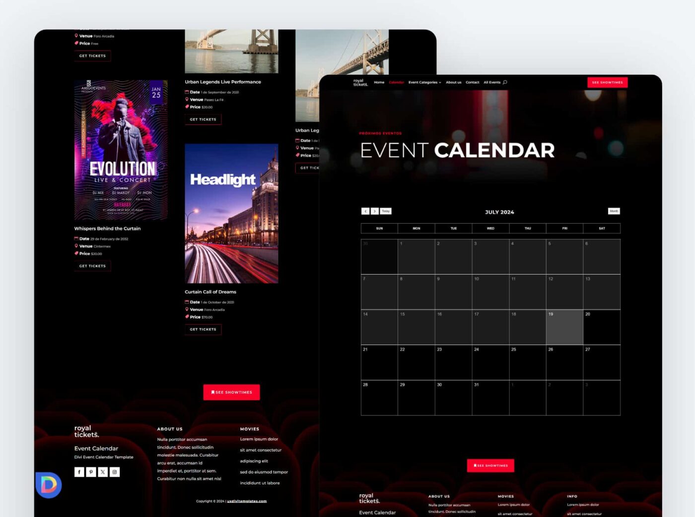 Plantilla para eventos urbanos de música teatro y cine en Divi ...
